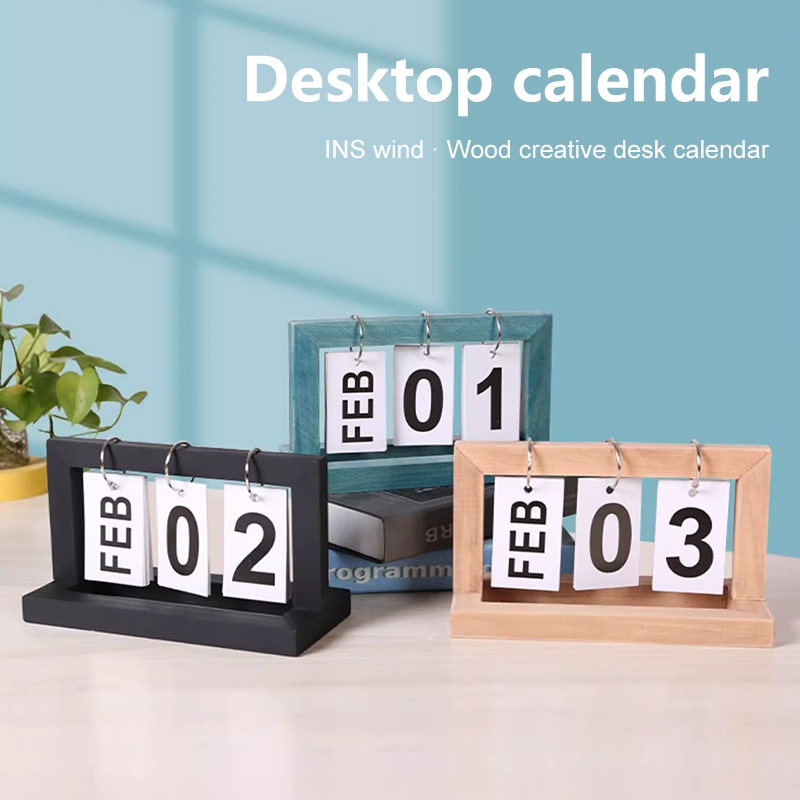 Wooden Page-Turning Calendar Natural Wood Grain Home Desktop Schedule ...