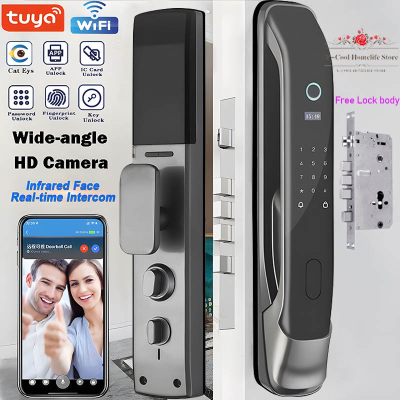 WIFI Tuya Smart Lock Fingerprint Lock Cat Eye Camera Digital keypad Sliding Door Lock Remote ...