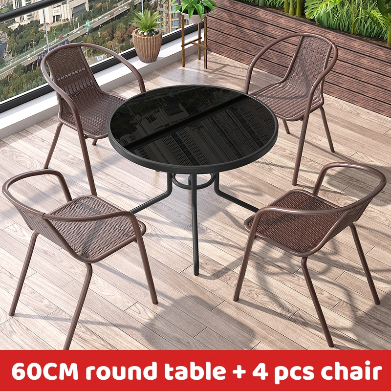 5 Pcs Outdoor Modern Table and Chairs Rattan Chairs Patio Waterproof ...