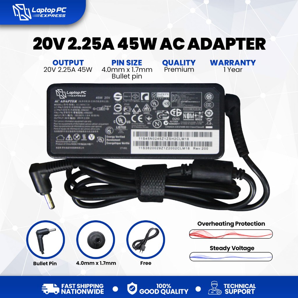 LPCE Laptop Charger 20V 2.25A 45W Compatible With LE Model 5A10K78745, ADLX65CLGU2A | Shopee ...