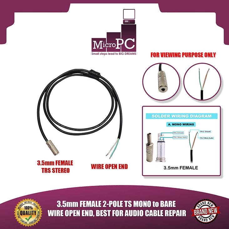3.5mm FEMALE 2-POLE TS MONO to BARE WIRE OPEN END, BEST FOR AUDIO CABLE ...