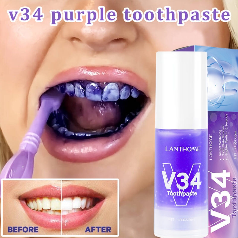 v34 colour correct purple toothpaste whitening teeth cleaner tartar ...