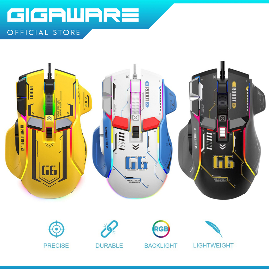 Gigaware G6 Gundam Mecha Style RGB 12800 DPI Gaming Wired Mouse ...