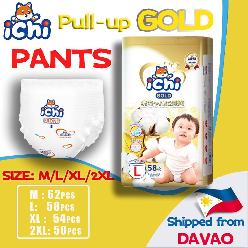ICHI Baby Diaper Pull Up Pants GOLD Pants All size 50pcs/pk Bundle Pack M/L/XL/XXL Diaper【DAVAO ...