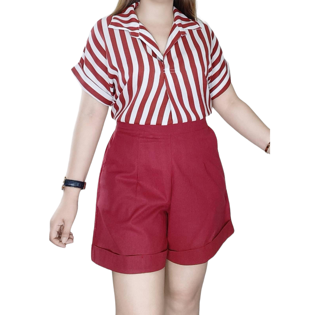 GC Stripes Collared Top and Shorts Terno Set w/ Pockets | Challis ...