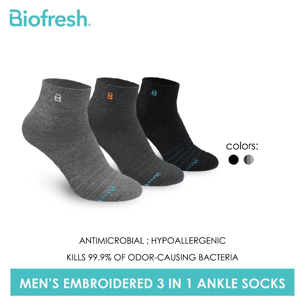 Biofresh Men's Antimicrobial Embroidered Cotton Lite Casual Ankle Socks ...
