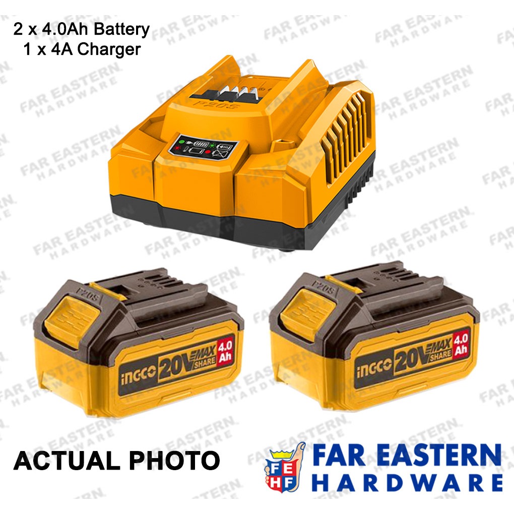INGCO Battery & Charger Kit 20V for Cordless Power Tools 2.0Ah | 4.0Ah ...