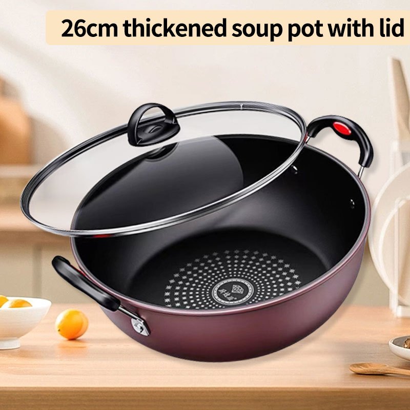 Soup Pot with Lid Non-Stick Wok Frying Pan Induction Cooker Thickened ...