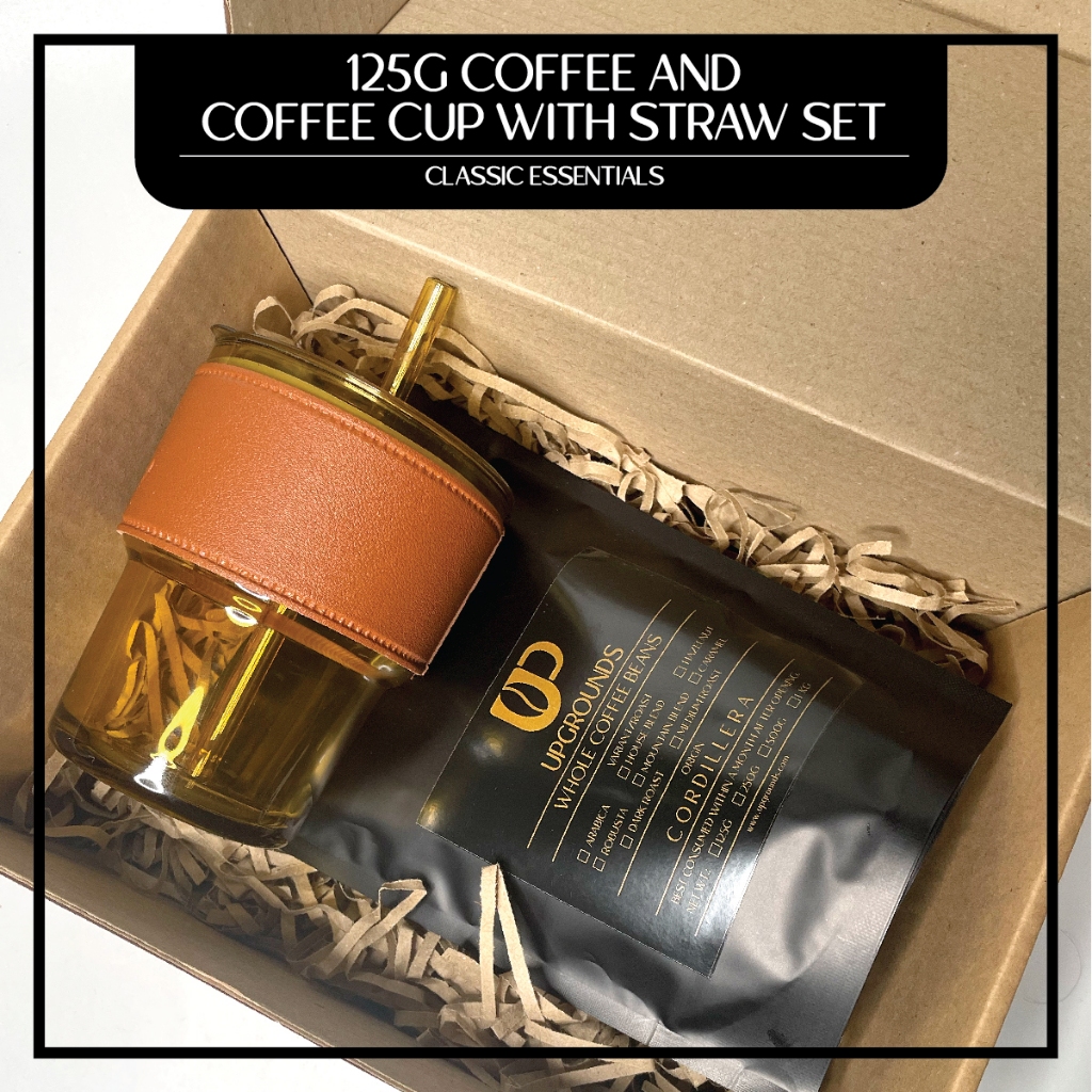 Upgrounds 125g Coffee and 450ml Coffee Cup with Straw Set (All Black ...