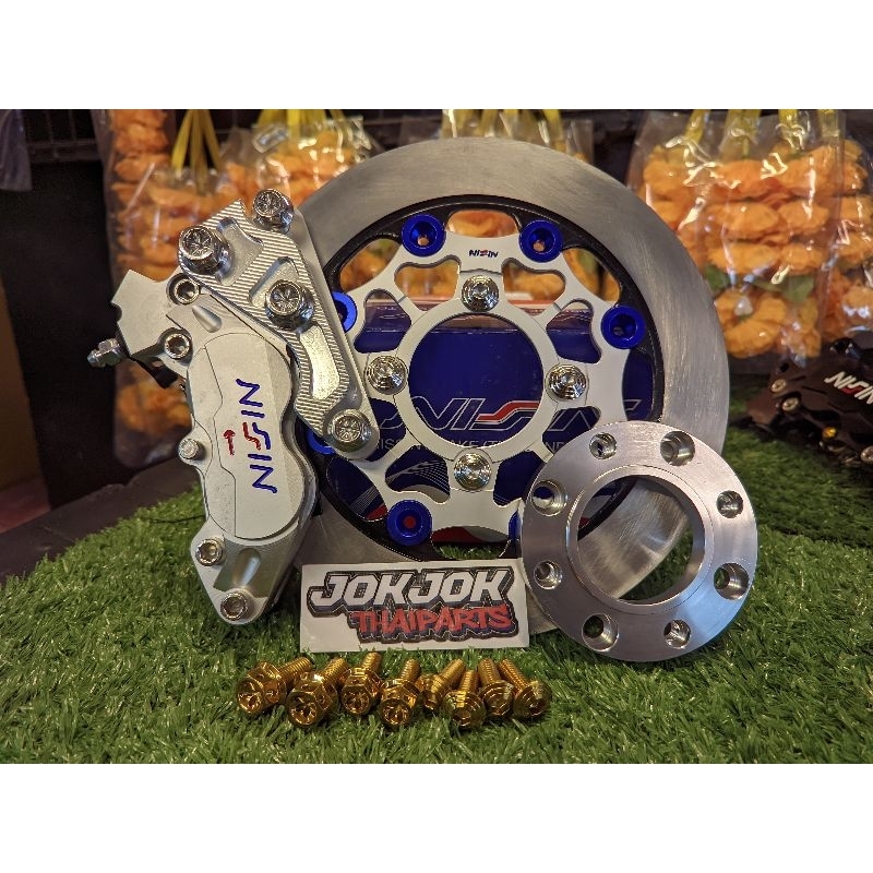 Nissin/Brcmbo 4pot Caliper Set w/ Disk Adaptor and Bolts for Honda Wave ...