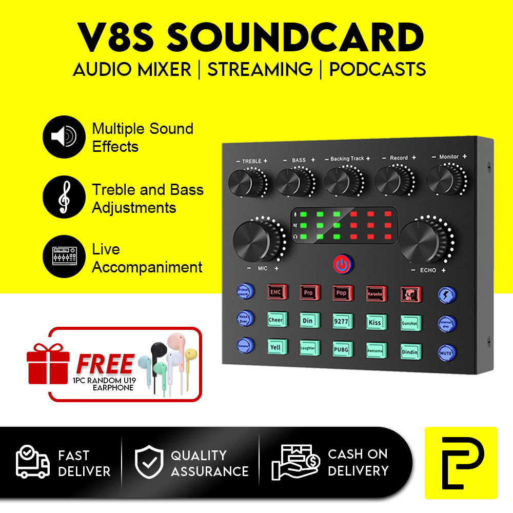 Popcorn V8S Sound Card Effects with Audio Mixer for Streaming, Podcast Streaming w/Voice Changer ...