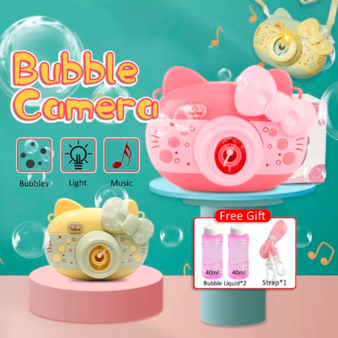 HELLO KITTY BUBBLE MACHINE CAMERA WITH LIGHT AND SOUNDS FREE BUBBLE ...