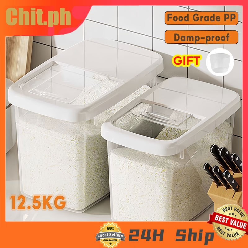 CHIT 12.5KG Rice Storage Box Kitchen Transparent Square Rice Bucket ...