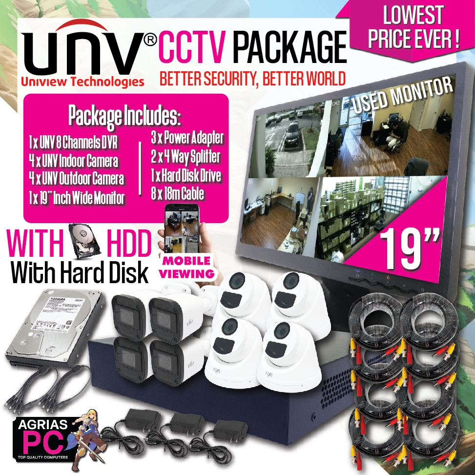 UNV CCTV PACKAGE Complete Set /8 CAMERAS / BRAND NEW DVR 8 Channel ...