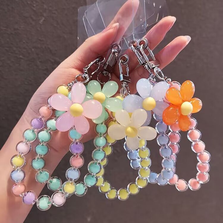 Anti-lost Flower Candy Phone Keychain Chain Lanyard Key Beaded Case ...