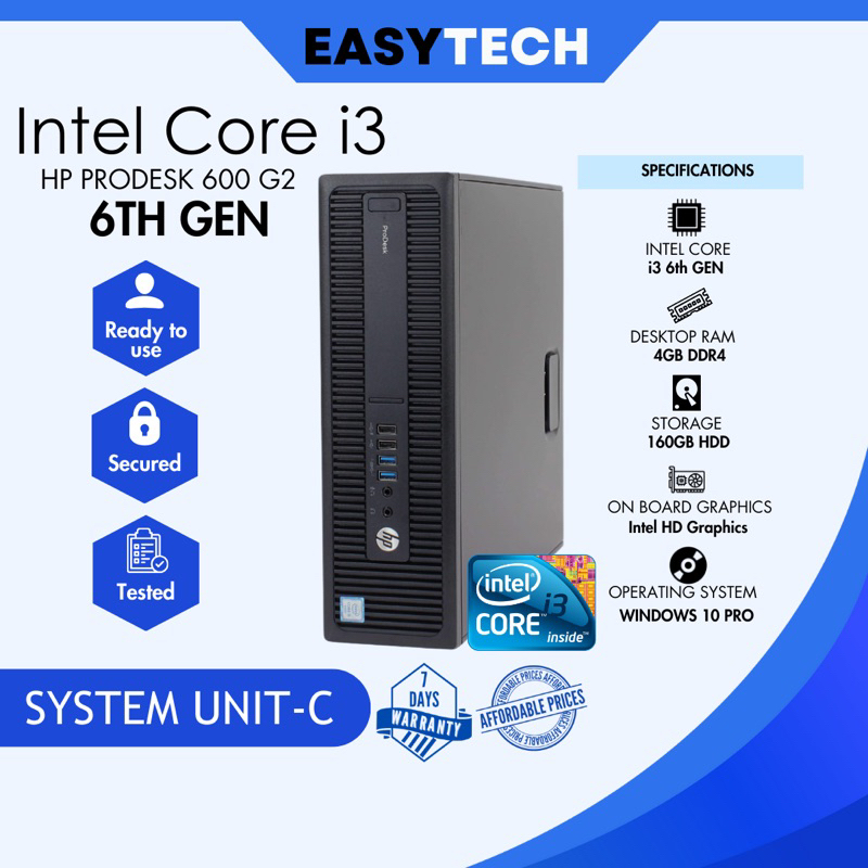 EASYTECH | CPU-C03 Intel Core i3 6th Gen 4GB RAM 160GB HDD HP ProDesk ...