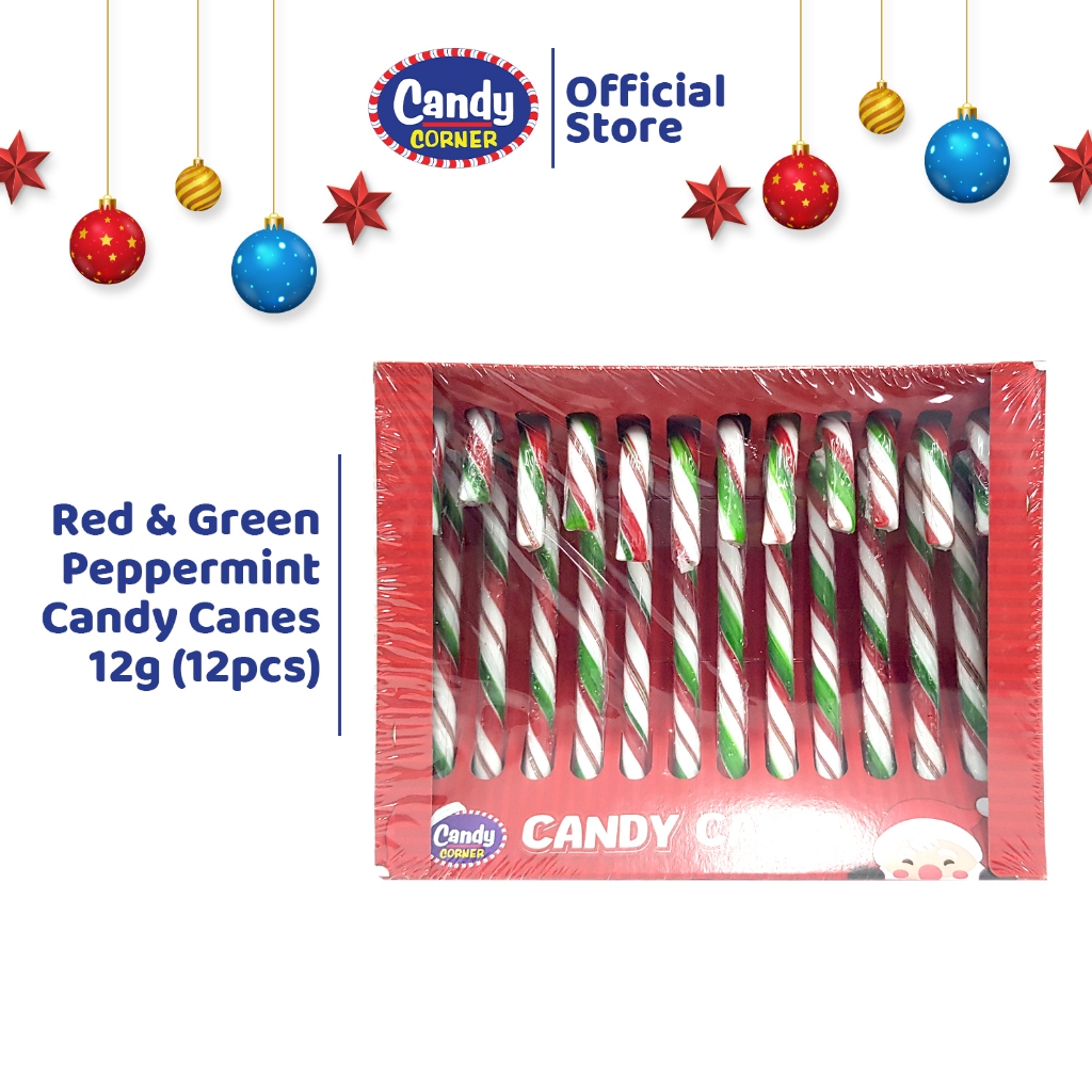 Candy Corner Red, White & Green Christmas Candy Canes 12g (12 pcs ...
