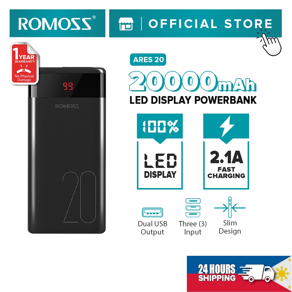 Romoss Ares 20 20000mah 3 Input High Capacity Easy to Fit Dual USB ...