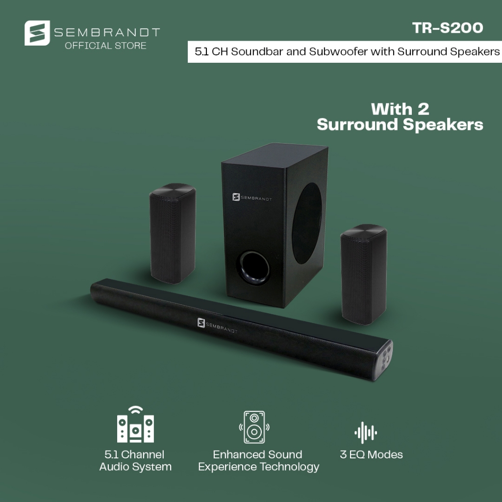 SEMBRANDT TR-S200 5.1CH Soundbar and Subwoofer with Surround Speakers ...