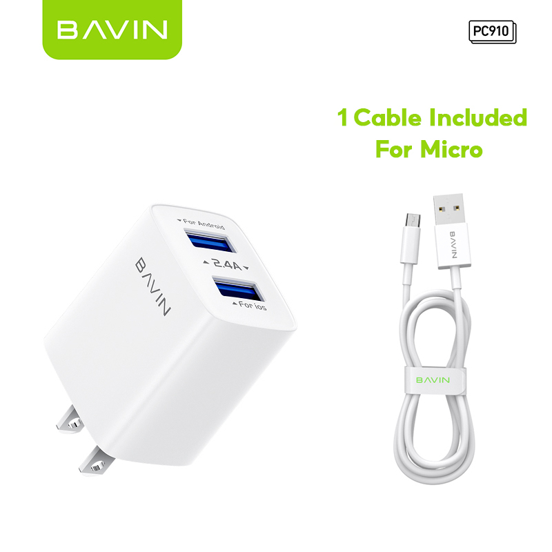 BAVIN PC910 / PC895 2.4A Quick Charging USB Port Wall Charger w/ 1 ...