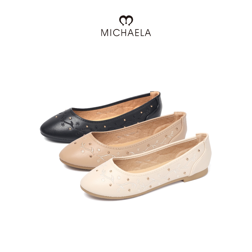 MICHAELA Flowers Grass Embroidery Flats with Little Golden Beans Comfy ...