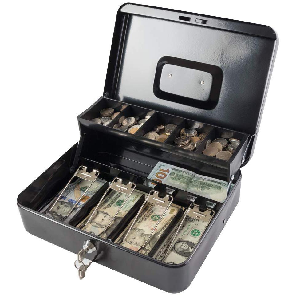 NEW !!! Metal Cash box Drawer Cashier Safety box Lock Big Size Secure ...
