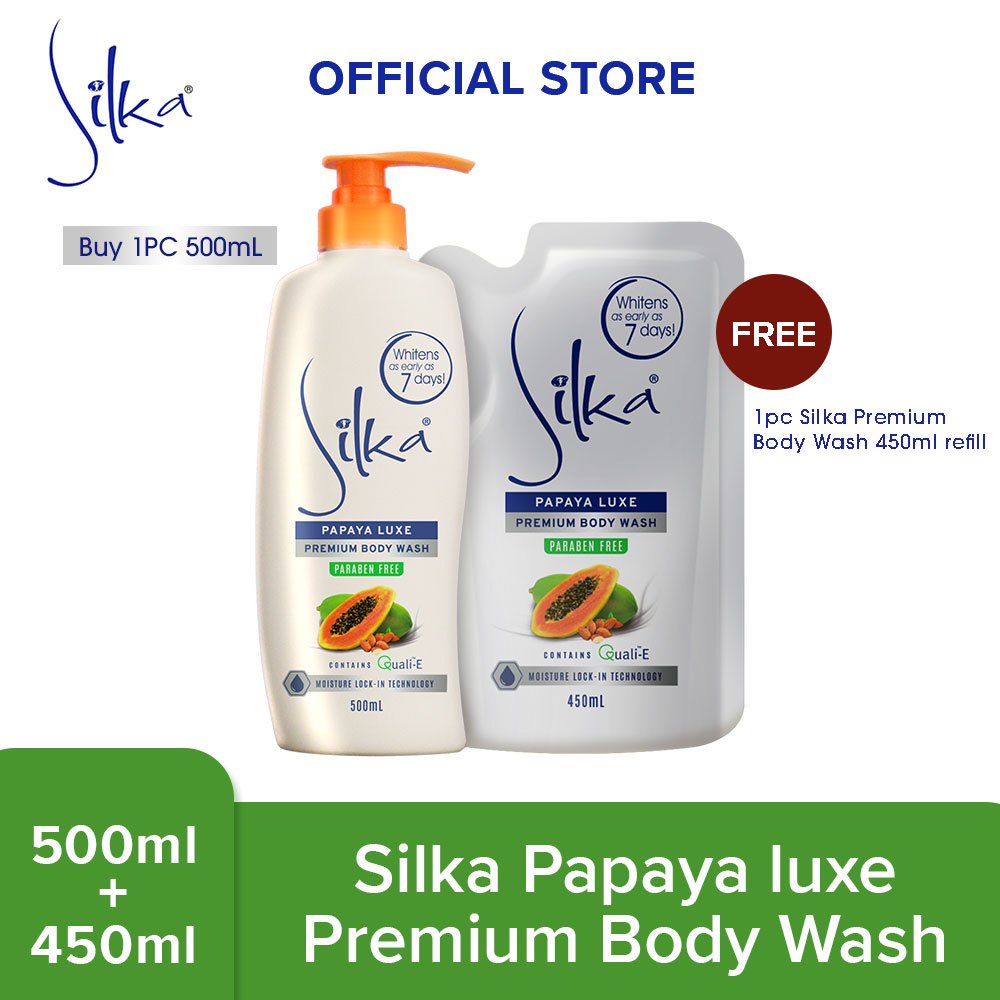 Silka Premium Body Wash Papaya Luxe 500mL Free 450ml | Shopee Philippines