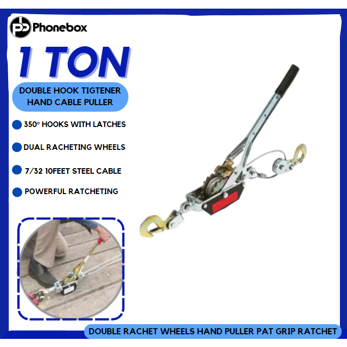 1T/2T/4T Double Hook Tightener Hand Cable Puller w/ 2 Hooks Double ...