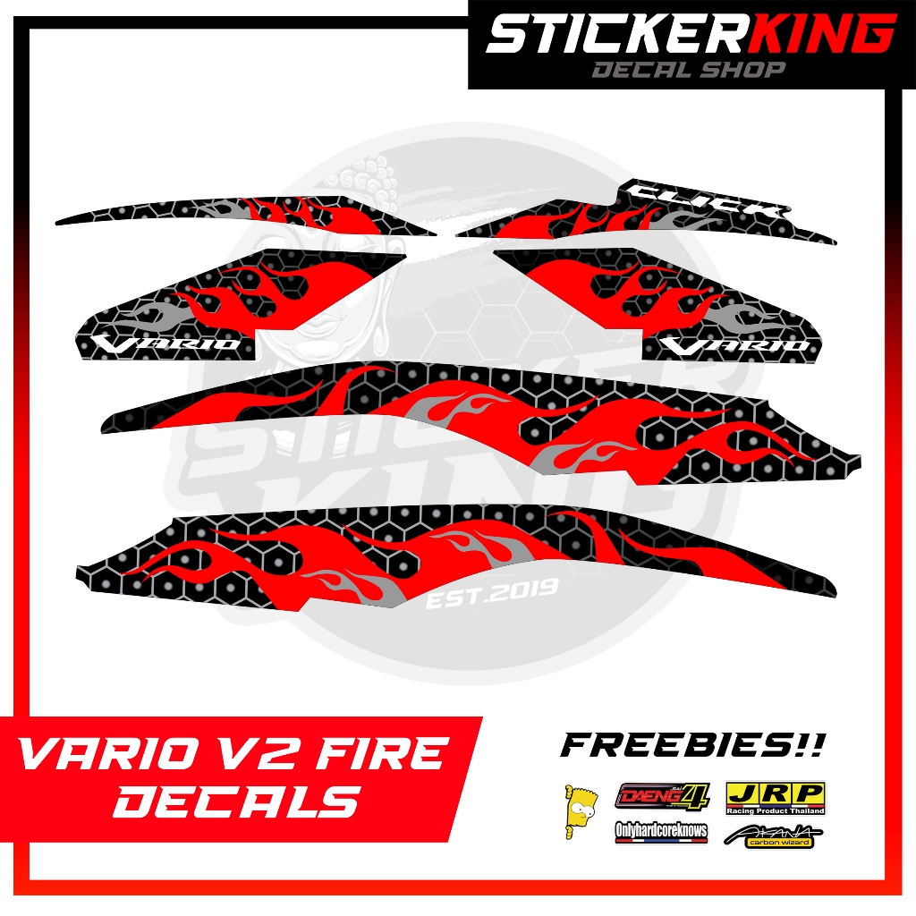 Vario V2 Click 125 Fire Decals with Freebies Stickers Laminated Quality ...