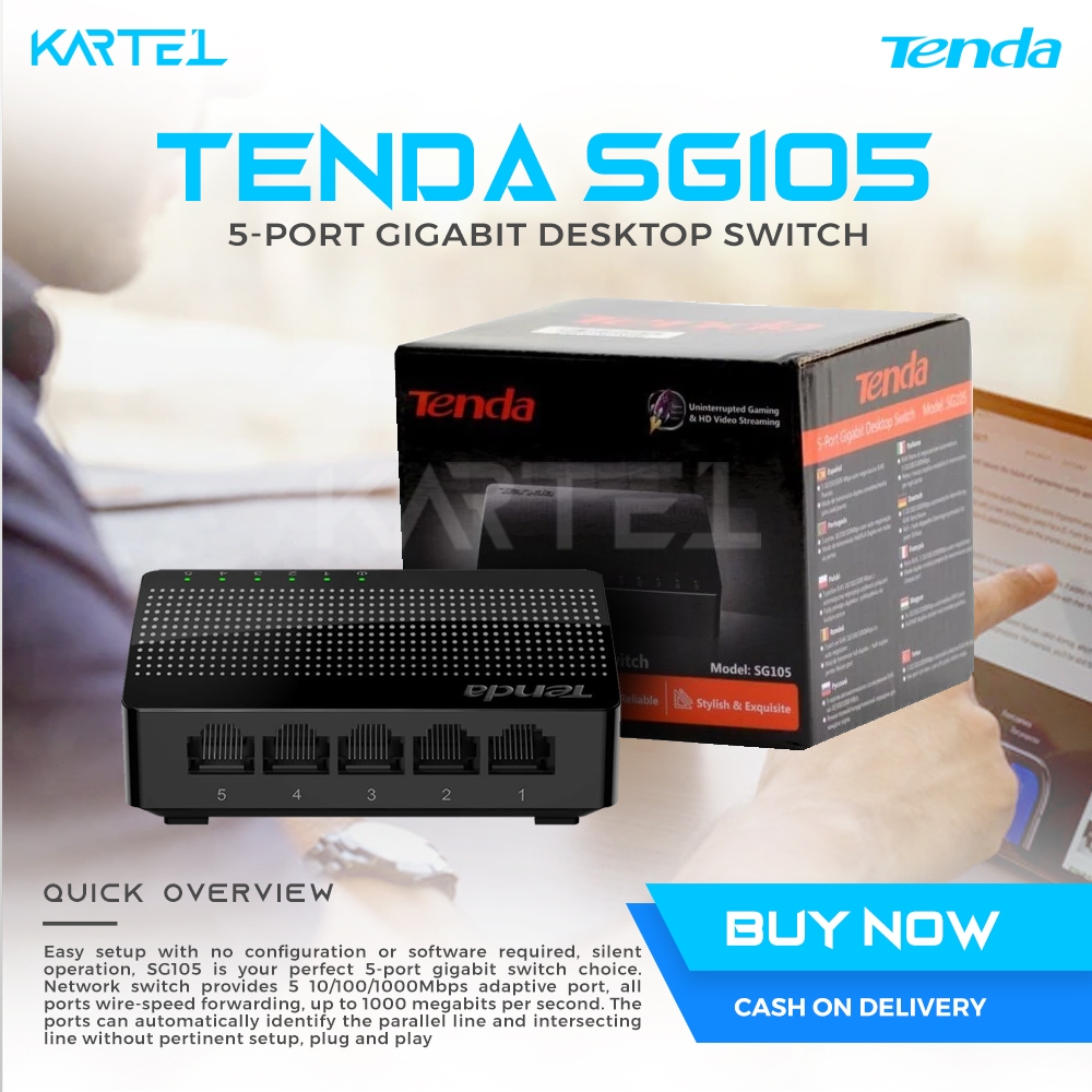 Tenda SG105 5-Port Desktop Gigabit Switch Ethernet Network Switch LAN ...