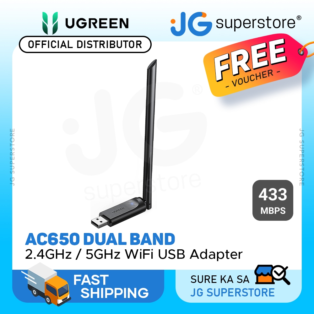 UGREEN AC650 Dual Band USB Wi-Fi Adapter High-Gain 6dBi Network Antenna ...