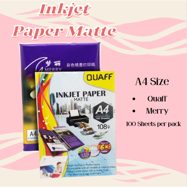 Matte Inkjet Paper A4 108GSM (100 sheets per pack) | Shopee Philippines