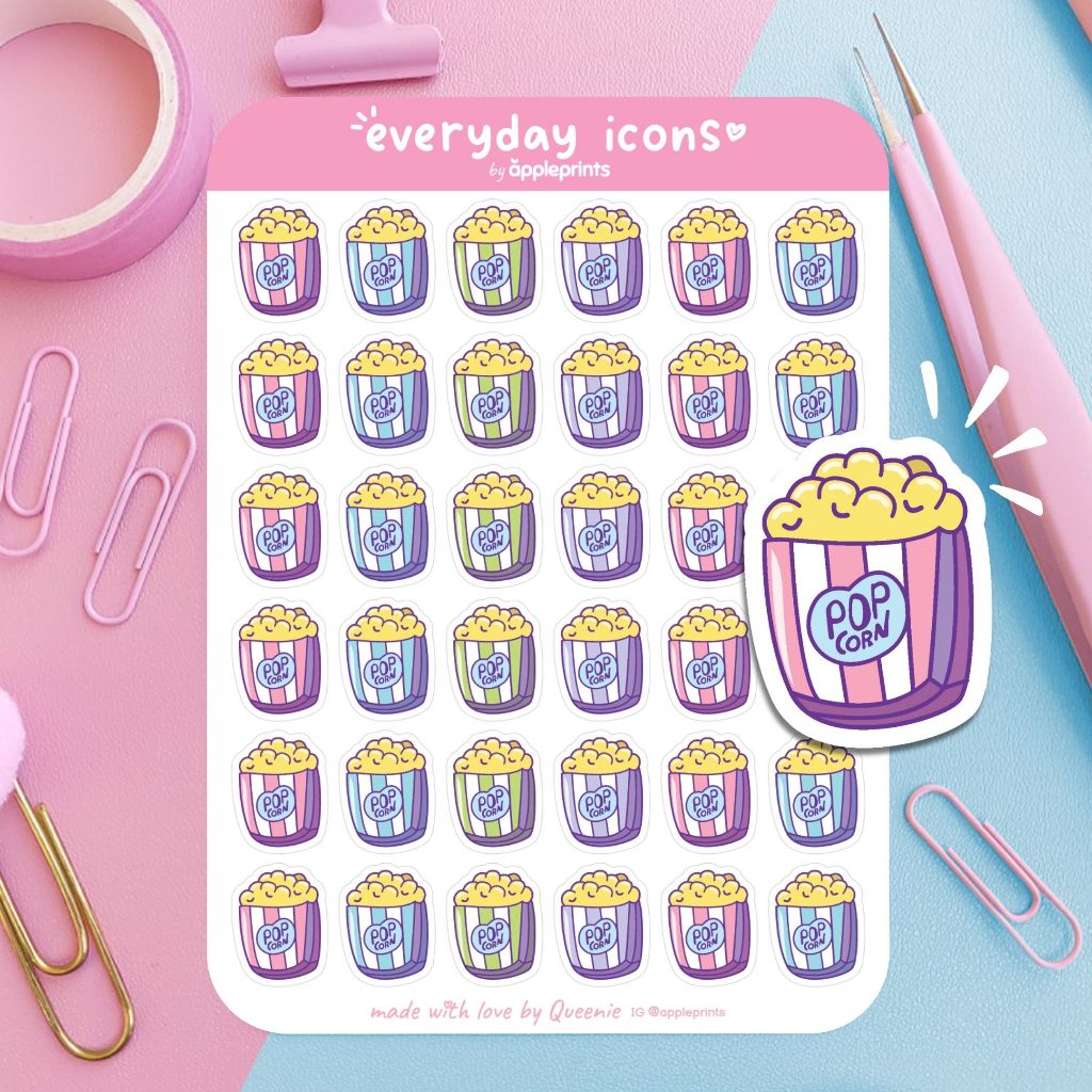 Popcorn Movie Time Reminder Food Cute Icons Matte Planner Stickers by ...