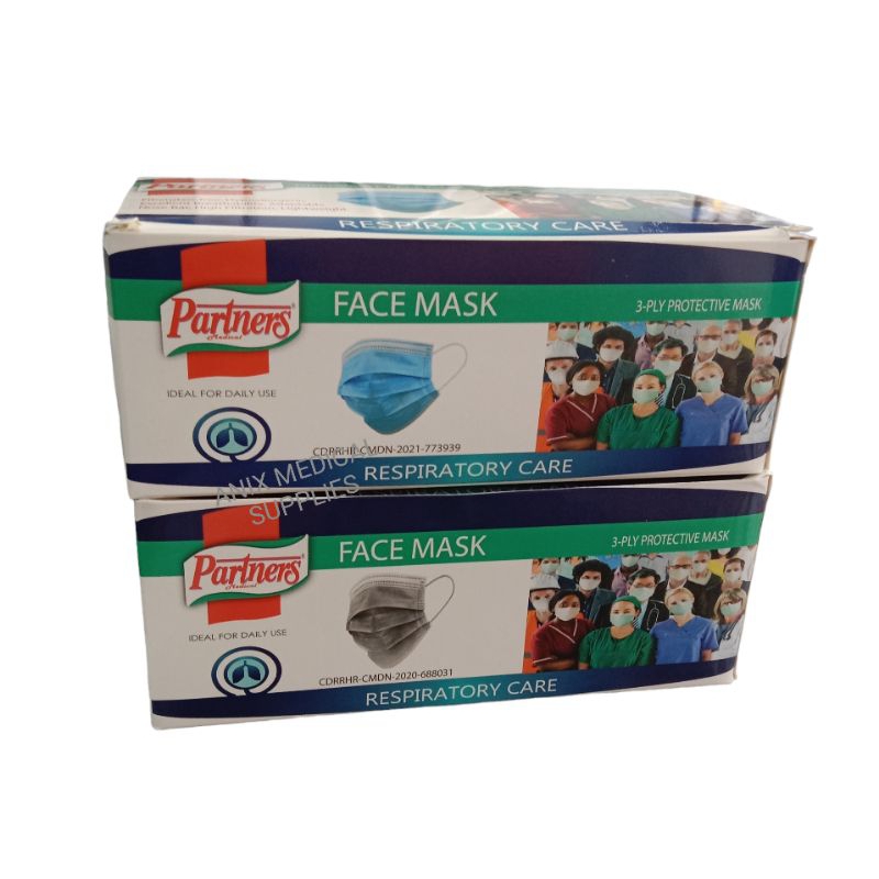 Partners Disposable Face Mask 3-Ply ( Blue, Gray, Black) Sold per Box ...