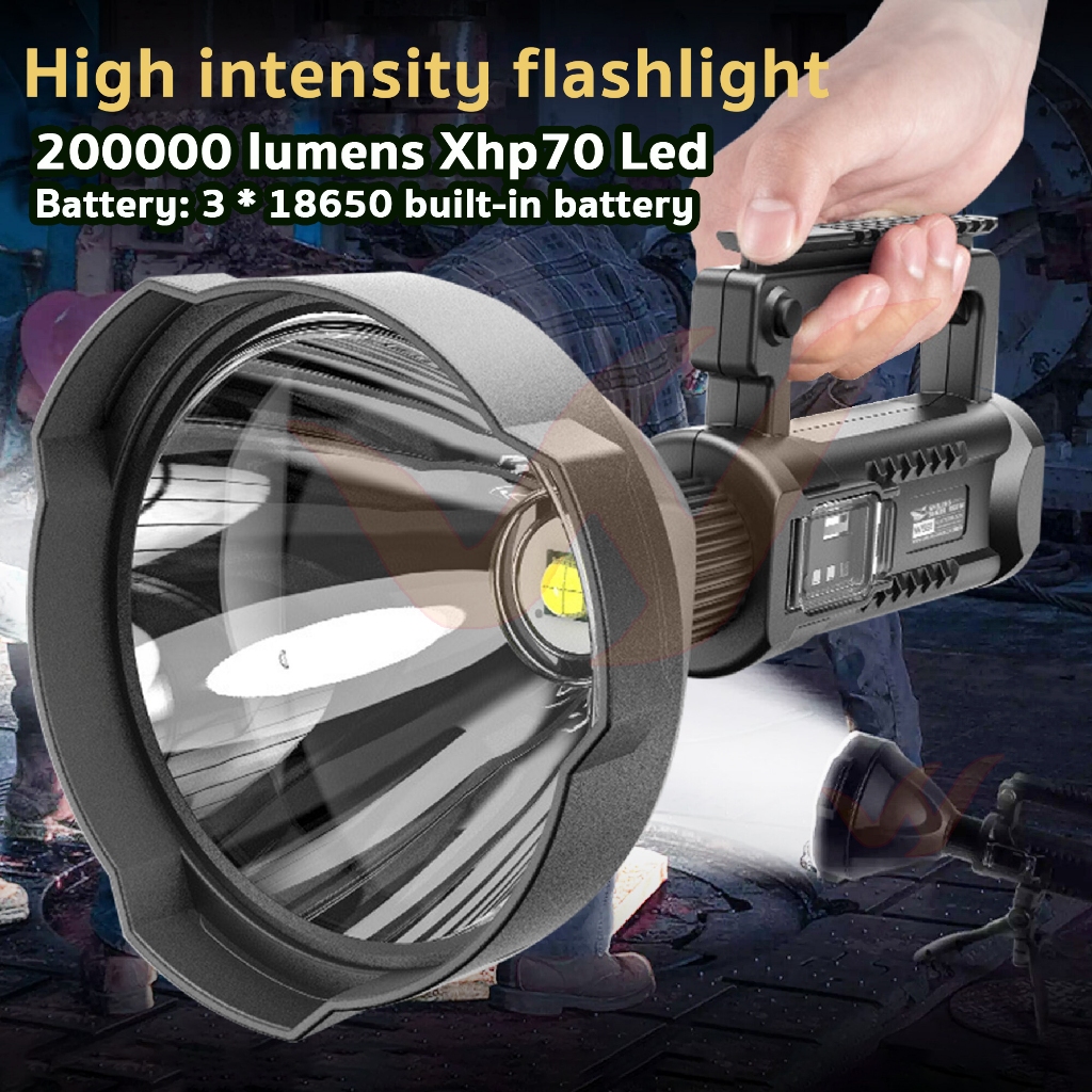 LEDSearchlight Spotlight Big Beam LongRange Flashlight USB Rechargeable ...
