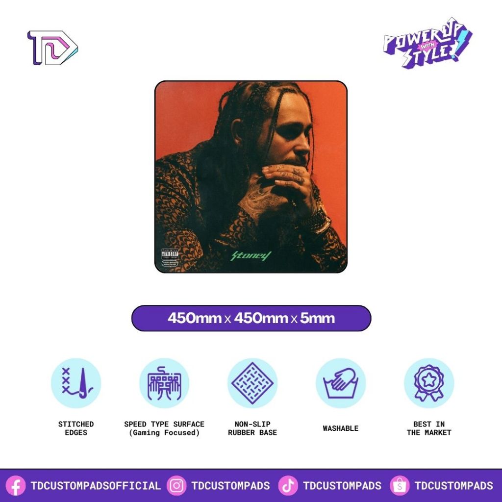 Stoney - Post Malone 450x450x5mm Thick x Speed Type Variant Mousepad ...