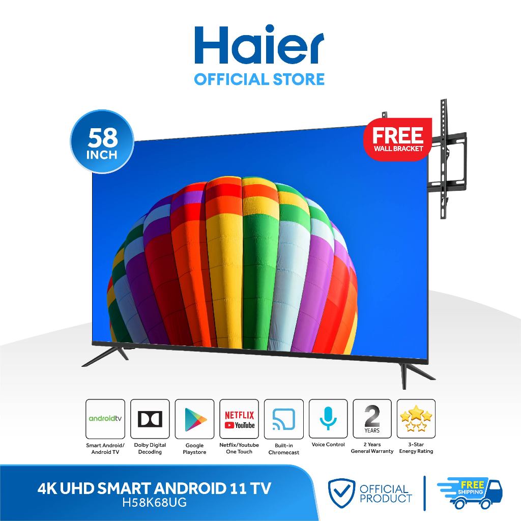 Haier H58K68UG 58 Inch 4K UHD Smart Android 11 TV (Netflix and Youtube ...
