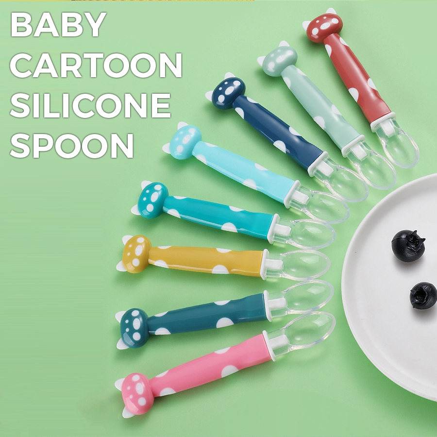 Multi-Color Cartoon Designed Baby Spoon Soft Silicone Utensils No BPA ...