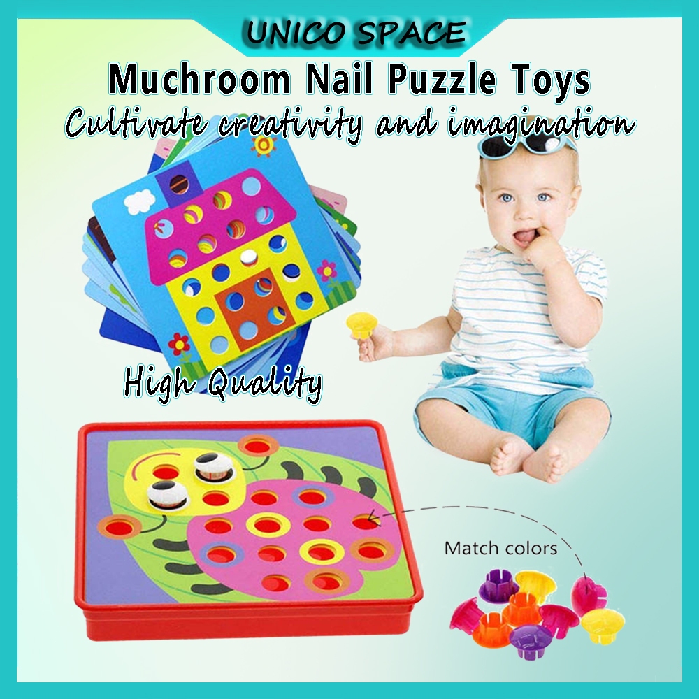 Unico Colorful Button Nail Mushroom 3D Puzzles Picture Art Creative Educational Learning Toys ...