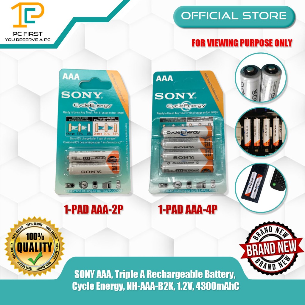 SONY AAA, Triple A Rechargeable Battery, Cycle Energy, NH-AAA-B2K, 1.2V ...