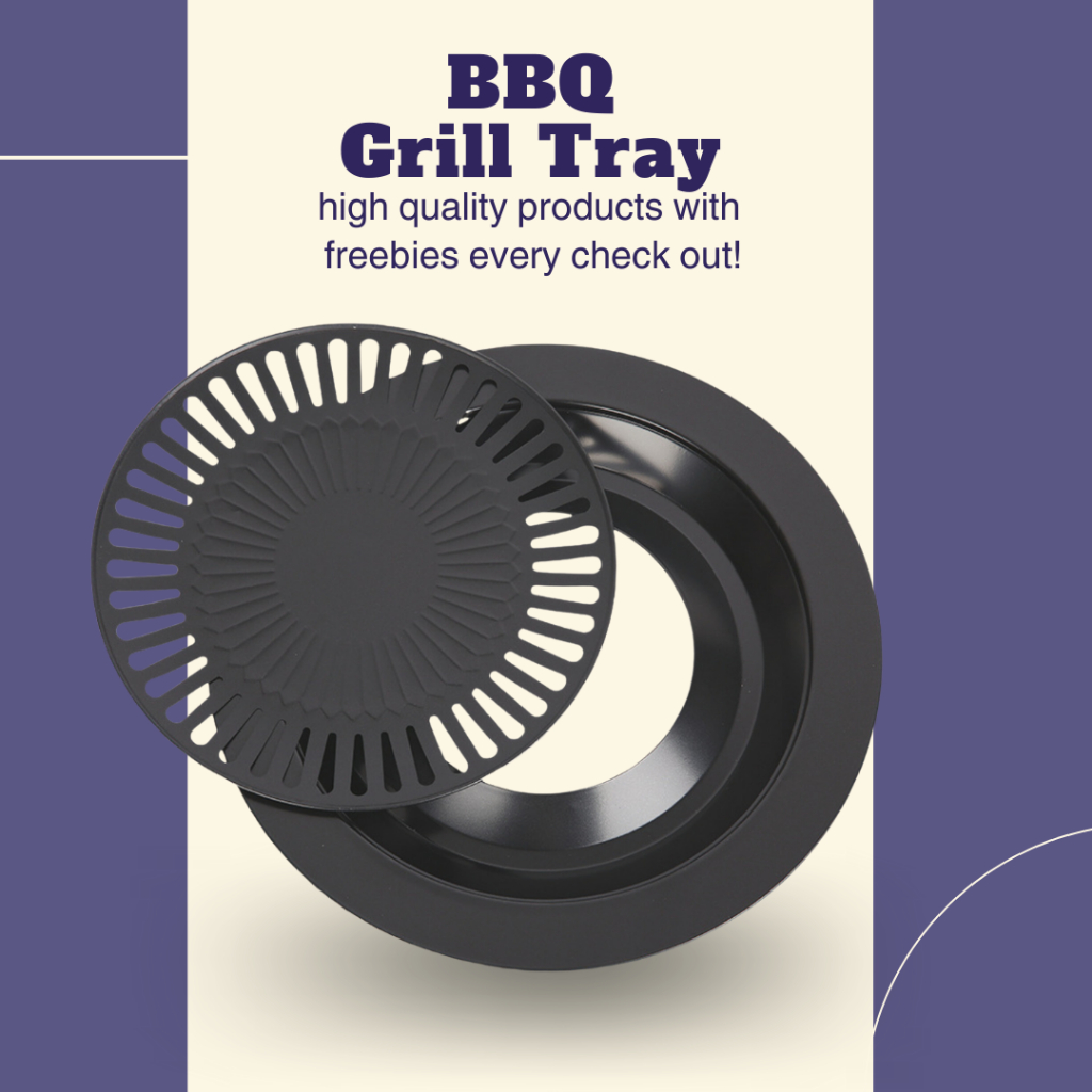 BBQ Grill Tray, 32cm Round Cooking Plate W/Removable Drip Tray Mini ...
