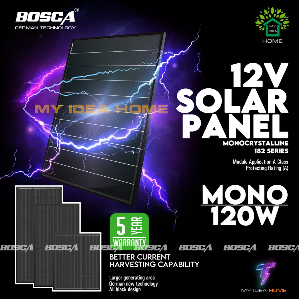 BOSCA 5 Year Warranty Monocrystalline Solar Panel MONO 120W 12V Solar ...