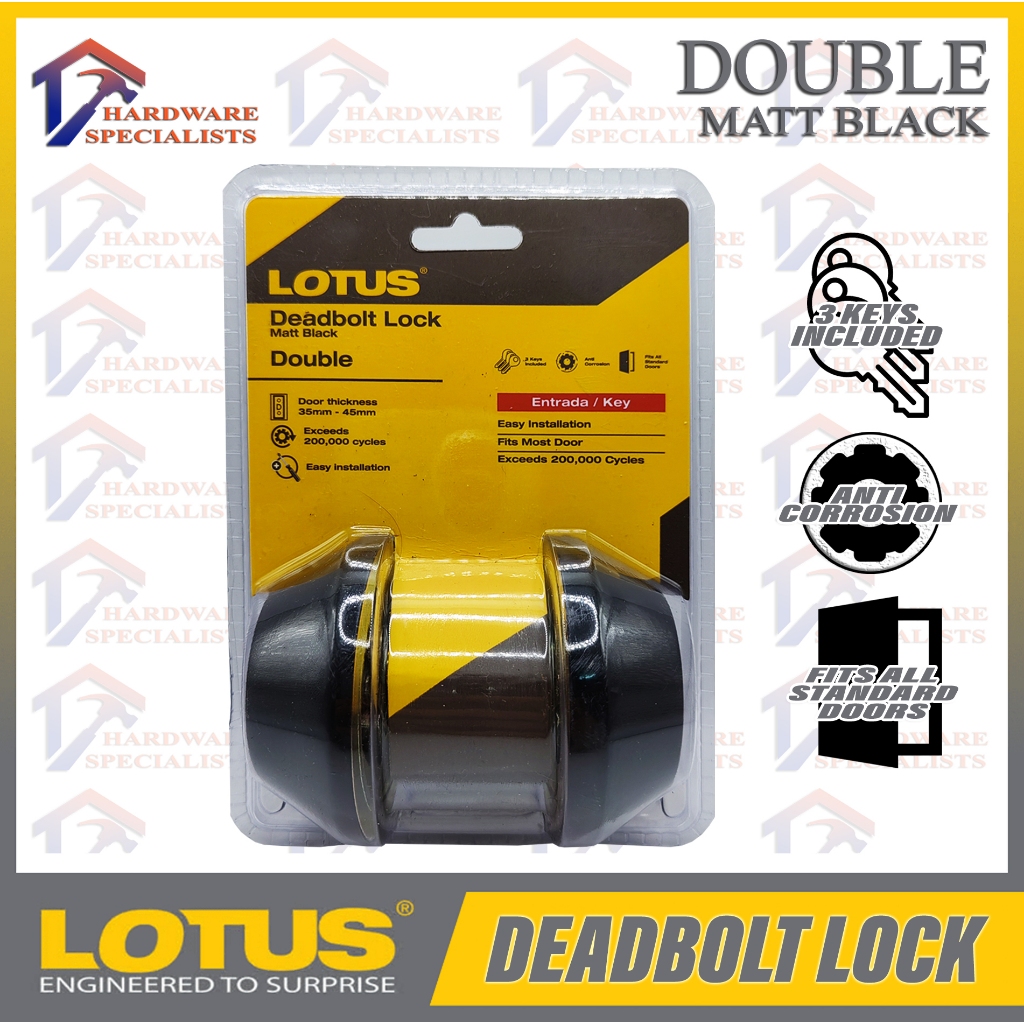 Lotus Deadbolt Lock DOUBLE Matte Black with Keys 8200/ET-693 | Shopee ...