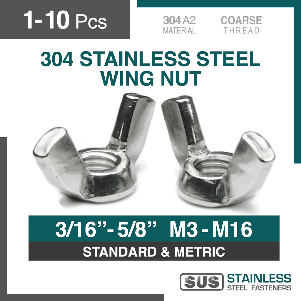 1-10pc SS304 Stainless Steel Wing Nut / SS Butterfly Nut ( 1/4" to 5/8 ...