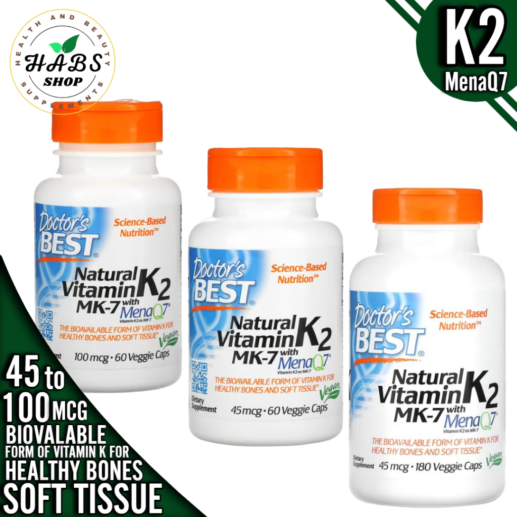 Doctors Best Vitamin K2 MK-7 45mcg 60 VegCaps or 100mcg 60 VegCaps ...