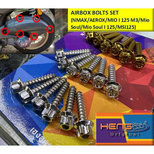 HENG ORIGINAL AIRBOX BOLT SET for NMAX/AEROX/MIO I 125/MIO SOUL I 125/M3/MSI125 (sold set 6pcs ...