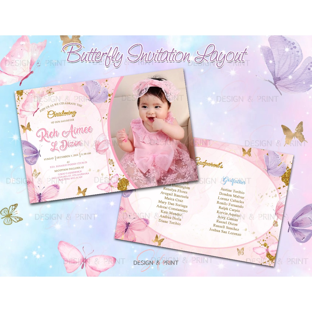 Butterfly THEME INVITATION & Theme Printed Envelope FOR GIRLS Birthday ...