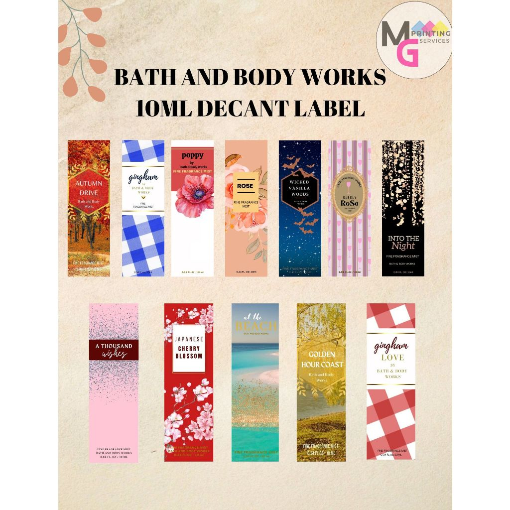 10ML DECANT BATH AND BODY WORKS STICKER LABEL | Shopee Philippines