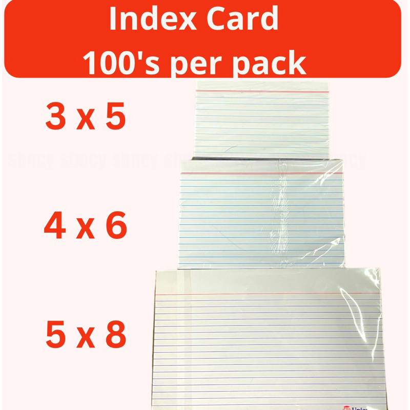Index Card White 100pcs per pack - Sizes: 5x8 - 4x6 - 3x5 (No Specific ...