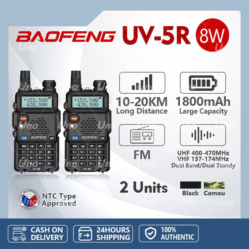 Baofeng UV5R Walkie Talkie 2 Set 8W High Power Two-Way RadioDual Band Radio Long Range NTC ...
